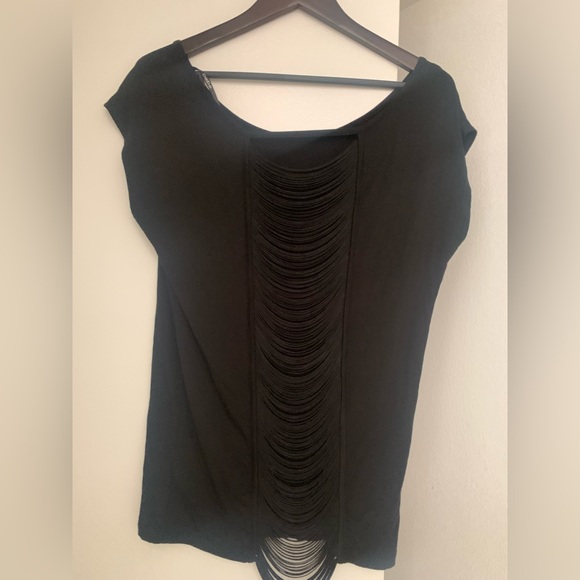 bebe | Tops | Short Sleeve Top With Drapery Right Down Fringes On The ...